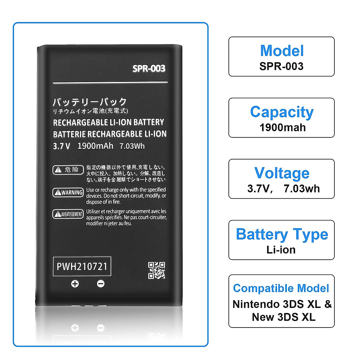 TAYUZH 3DS XL SPR-003 Battery, 1900mAh Replacement Lithium-ion Battery Compatible with Nintendo 3DS XL/New 3DS XL LL Game Console SPR-003 Battery with Repair Screwdriver