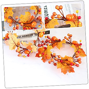 VOSAREA Maple Pumpkin Wreath Mini Autumn Wreath Farmhouse Fall Garland Halloween Party Wreath Decorative Hanging Wreath Pumpkin Candle Ring Mini Maple Leaf Front Door Iron Wire Ornaments