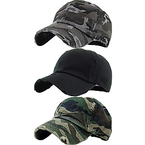 Solid Cap 3 Pack - Black, Black Camo, Camo (Distressed)