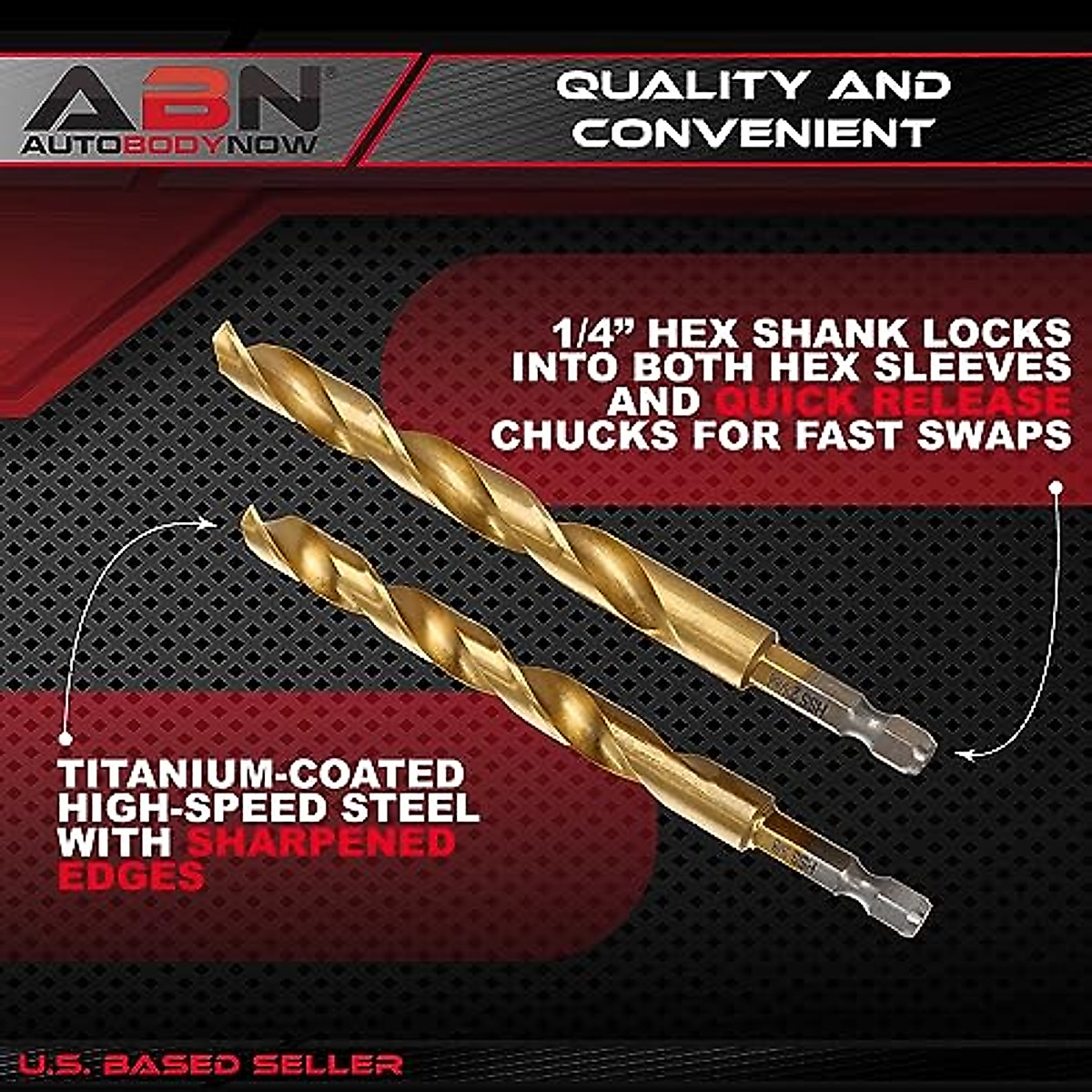 ABN 1/4in Hex Shank Drill Bit Set 30pc - Quick Change Titanium Twist Drill Bit Set, Impact Hole Drilling 1/16 to 1/2in