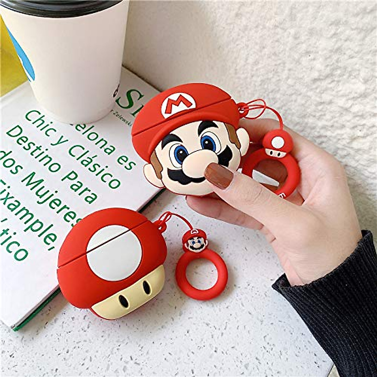 ZAHIUS Airpods Silicone Case Funny Cover Compatible for Apple Airpods 1&2 [Cartoon Pattern][Best Gift for Girl Boy](2PACK Super Mario/Super Mushroom)