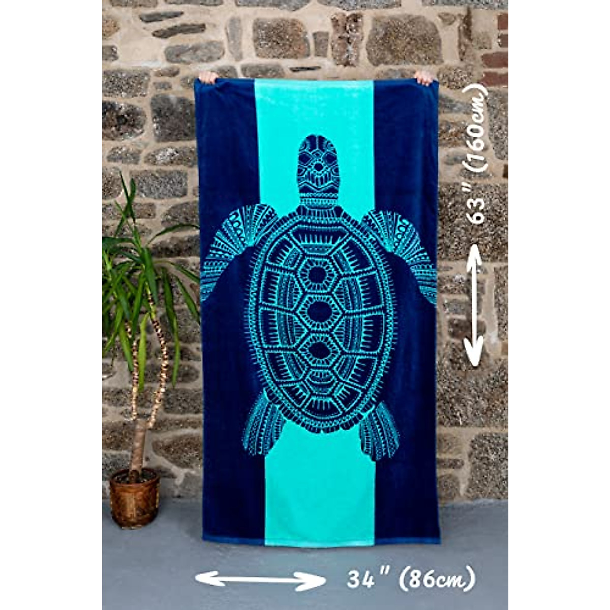 Nova Blue Turtle Beach Towel – Tropical Blue Colors with A Unique Design, Extra Large, XL (34”x 63”) Made from 100% Cotton for Kids & Adults