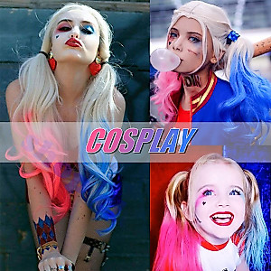 BHF Blue Orange Hair Extensions Clip in Halloween Hair Accessories for Kids Girls Women Bright Vibrant Neon Hair Extensions Fairy Hairpieces Long Straight Color Hair Extensions 22"