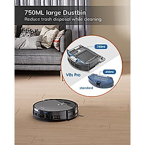 ILIFE Robot Vacuum and Mop Combo - 2000Pa Strong Suction Robotic Vacuum Cleaner with LCD Display - 750ML Dustbin Smart App Automatic Vacuum Cleaner Robot for Carpet Hardwood Floors Pet Hair (V8s Pro)