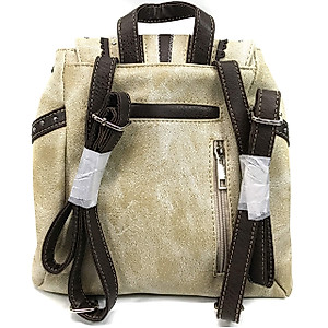 Zelris Western Women Buckle Drawstring Conceal Carry Mini Backpack Rucksack with Floral Embroidery (Beige)