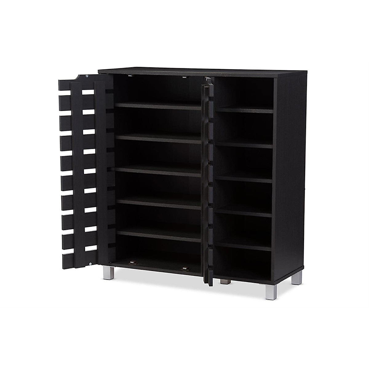 Baxton Studio Shirley Modern & Contemporary Wood 2-Door Shoe Cabinet with Open Shelves, Dark Brown