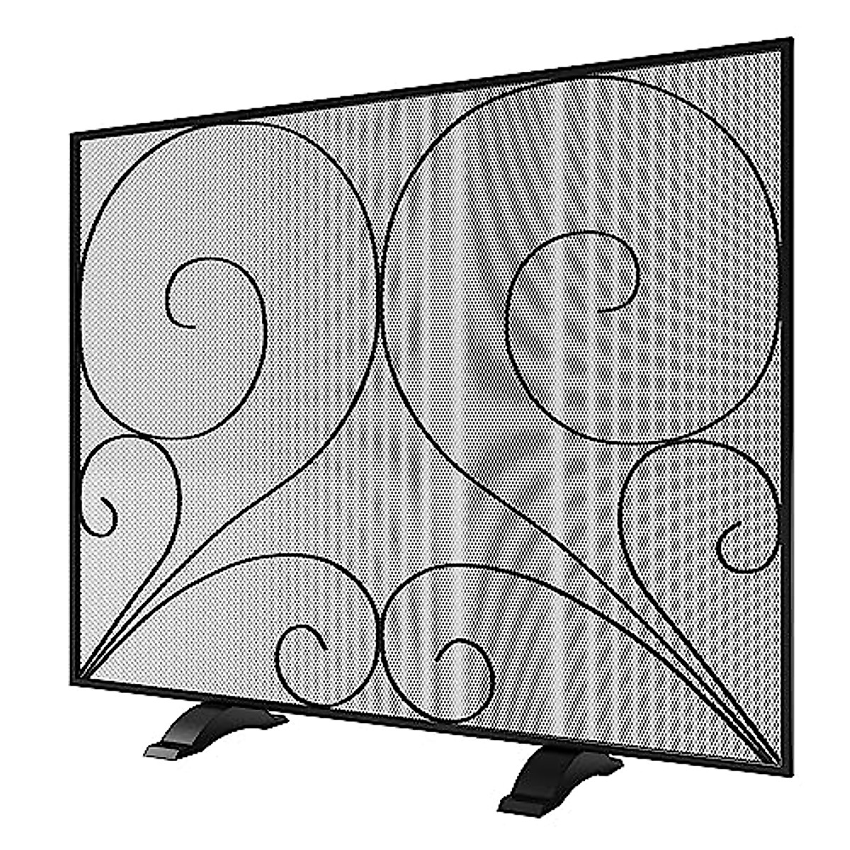 Fire Beauty Single Panel Fireplace Screen Handcrafted Solid Wrought Iron Mesh, Heat-Resistant Fire Spark Guard for Fireplace-Black