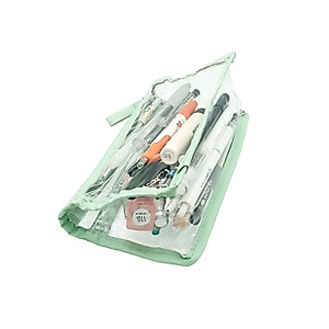 Funny live Transparent PVC Pencil Case Pen Bag Organizer Cosmetic Makeup Bag, Clear Double Compartments Case Bag for Travel | Makeup Brush | Stationerys | Small Crafts, PENS NOT INCLUDED （Mint Green）