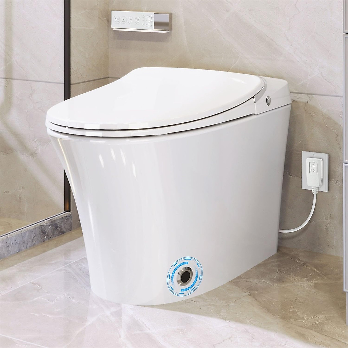 Elongated Bidet Toilet With Heated Seat Dryer And Warm Water Remote Control White Ceramic Included