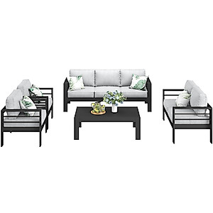 LayinSun Outdoor Aluminum Furniture Set, 5 Pieces Patio Sectional Conversation Chat Sofa Modern Seating Set with Coffee Table