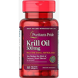 Puritans Pride Red Krill Oil 500 Mg Active Omega Softgels, 30 Count