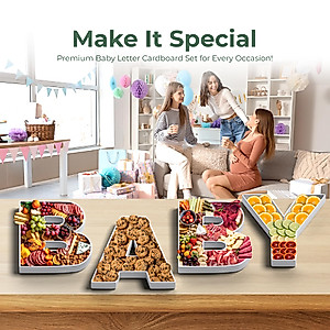 12" Baby letters for charcuterie board and fillable letters for food, Safe baby shower food display, baby shower serving trays and platters, 4 Pcs letter food trays for party from paper mache letters