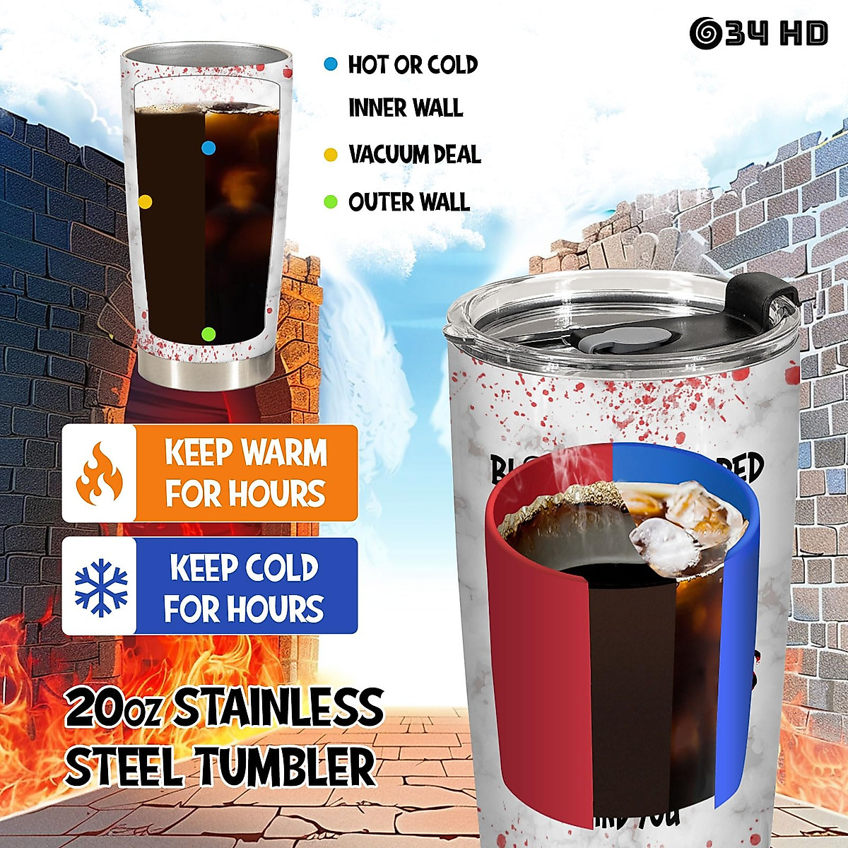 Horror Cat Tumbler with Lid, 20 oz Stainless Steel Horror Movie Cup, Unique Coffee Mug with Cats, Christmas Halloween Birthday Mothers Day Gifts for Cat Lovers Men Women