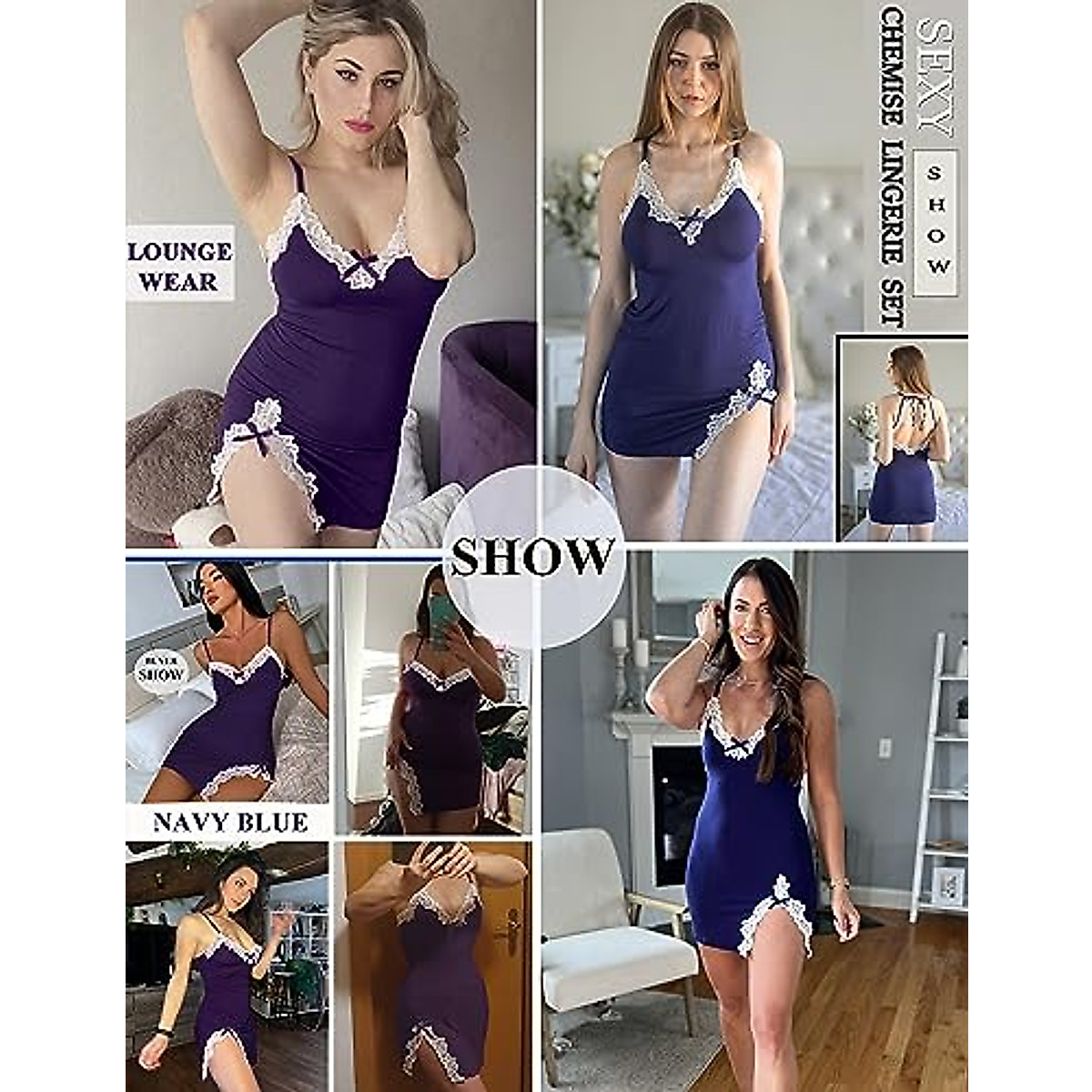 Avidlove Womens Night Gowns for Sleeping Womens Nightgowns Sexy Intimates Lingerie Womens Sexy Nightie (Navy Blue, L)