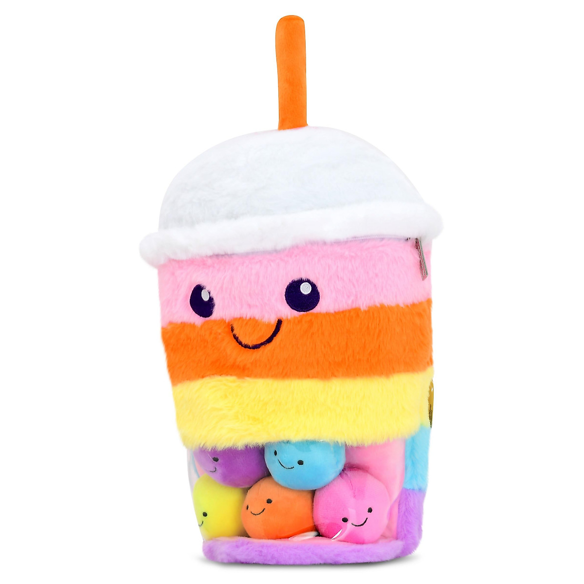 iscream Kawaii Cutie 3D Rain-Boba Tea Embroidered Accent 17" x 10" Furry Play Pillow Set