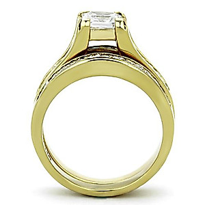Marimor Jewelry Women's 2.10 Carat Zirconia Gold Plated Stainless Steel 316 Weddding Ring Set Size 6