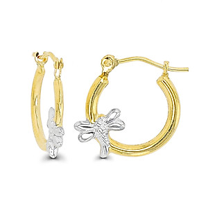 10K Two-Tone Gold Polished Dragonfly Hoop Earring