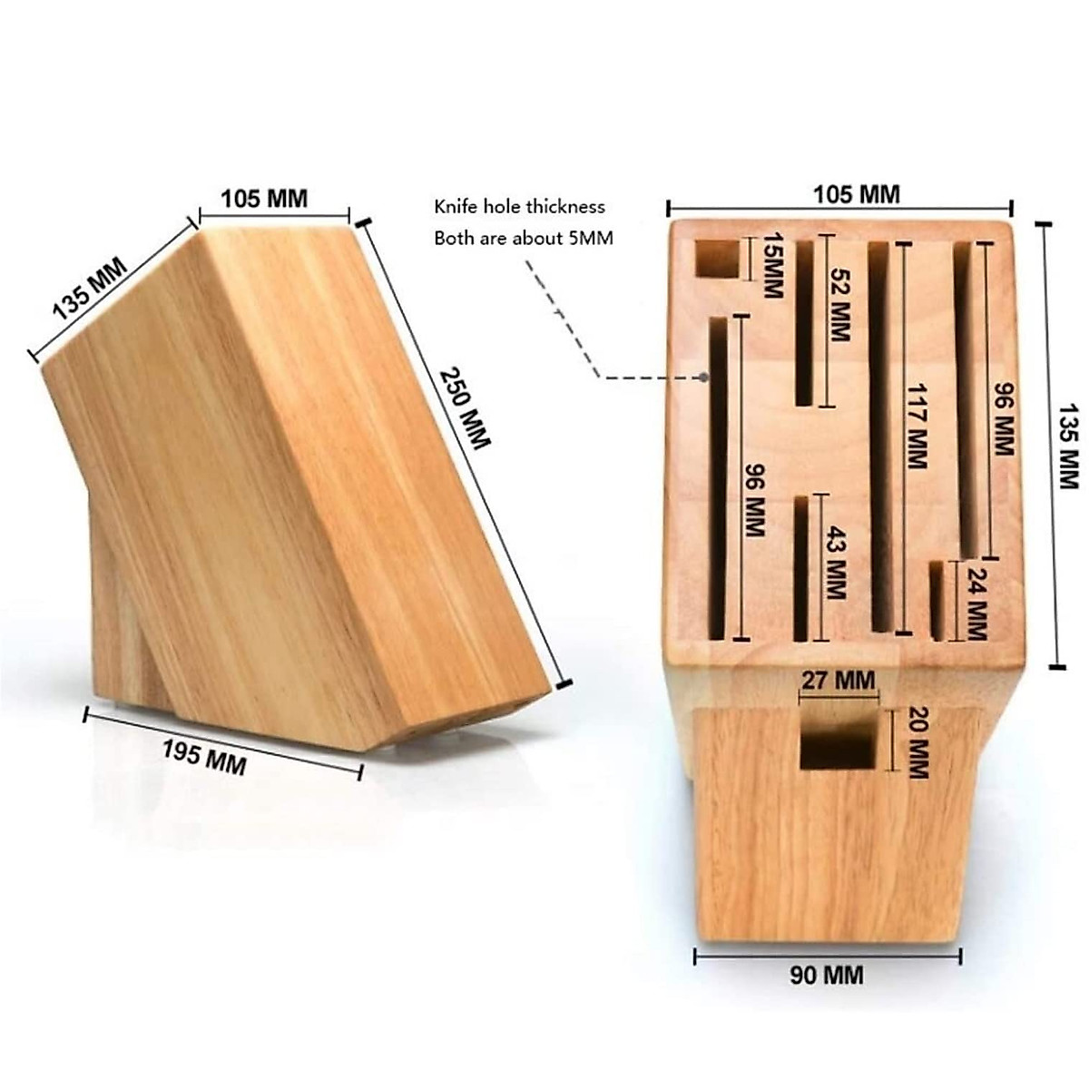 AQUETI Knife Block Functional Universal Beech Knife Rack Block Storage Organizer Knife Holder Restaurant Kitchen Knife Holder Knife Storage