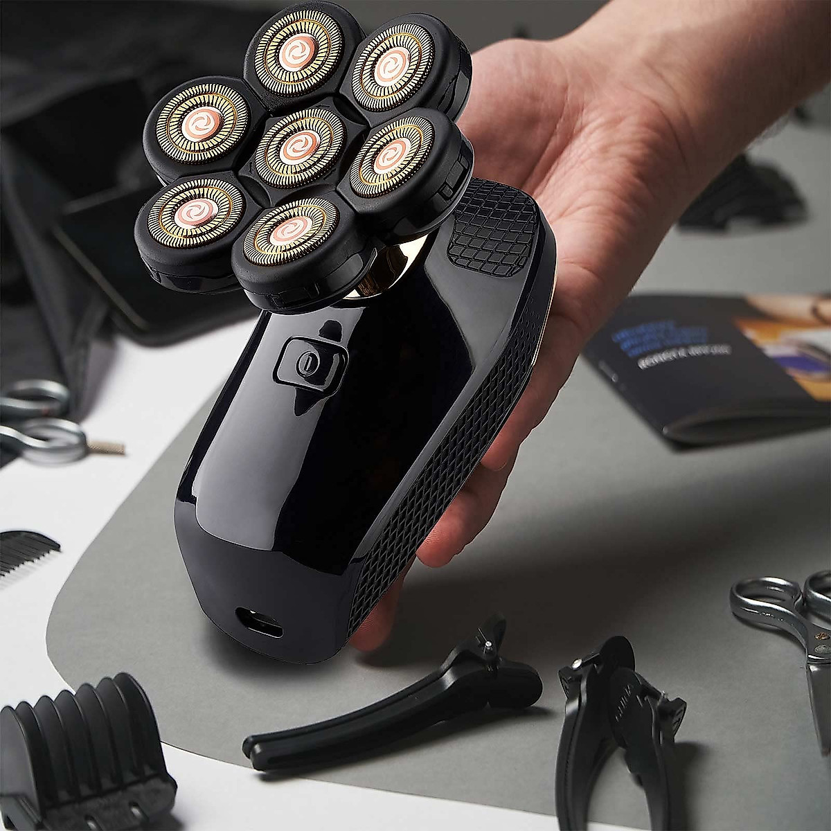 Head Shavers for Bald Men Electric Rotary 5 in 1 Shaver Beard Trimmer Grooming Kit, Rechargeable USB Faster-Charging LED Display Waterproof Wet/Dry Clippers