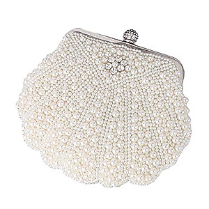 XINNI Women Shell Shape Pearl Rhinestone Purse Clutch Handbag for Cocktail Evening Party