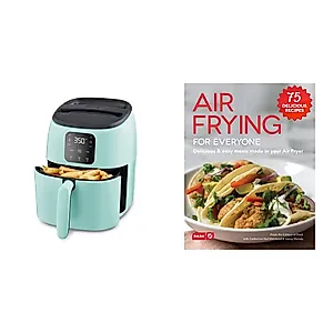 DASH Tasti-Crisp™ Digital Air Fryer, 2.6 Quart - Aqua & DCB001AF Air Fryer Recipe Book for Healthier + Delicious Meals, Snacks & Desserts, Over 70+ Easy to Follow Guides, multicolor