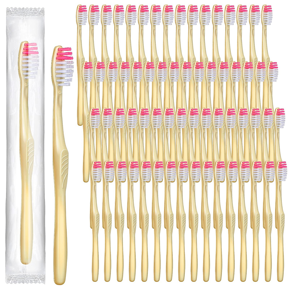 Tessco 500 Pcs Disposable Toothbrushes Individually Wrapped Soft Bristle Tooth Brush Set Travel Toothbrushes Bulk for Adults Oral Hygiene Dental Care Camping Guestroom Hotel(Yellow)