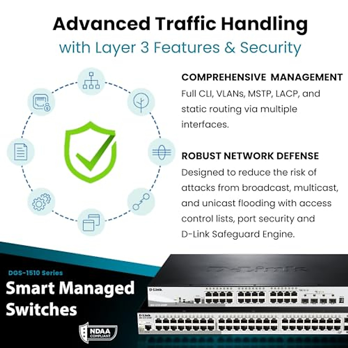 D-Link 20-Port Gigabit Stackable Smart Managed Switch 10G Uplinks | 16 Gigabit + 2 10GbE SFP+ and 2 SFP Ports| L2+/L3 Lite |VLANs |Web Managed |Surveillance Mode| NDAA Compliant (DGS-1510-20)