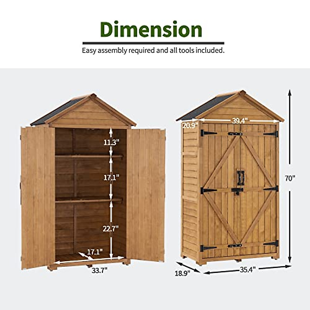 MCombo Outdoor Storage Cabinet, Garden Wood Tool Shed, Outside Wooden Shed Closet with Shelves and Latch for Yard, Patio, Deck and Porch 1000