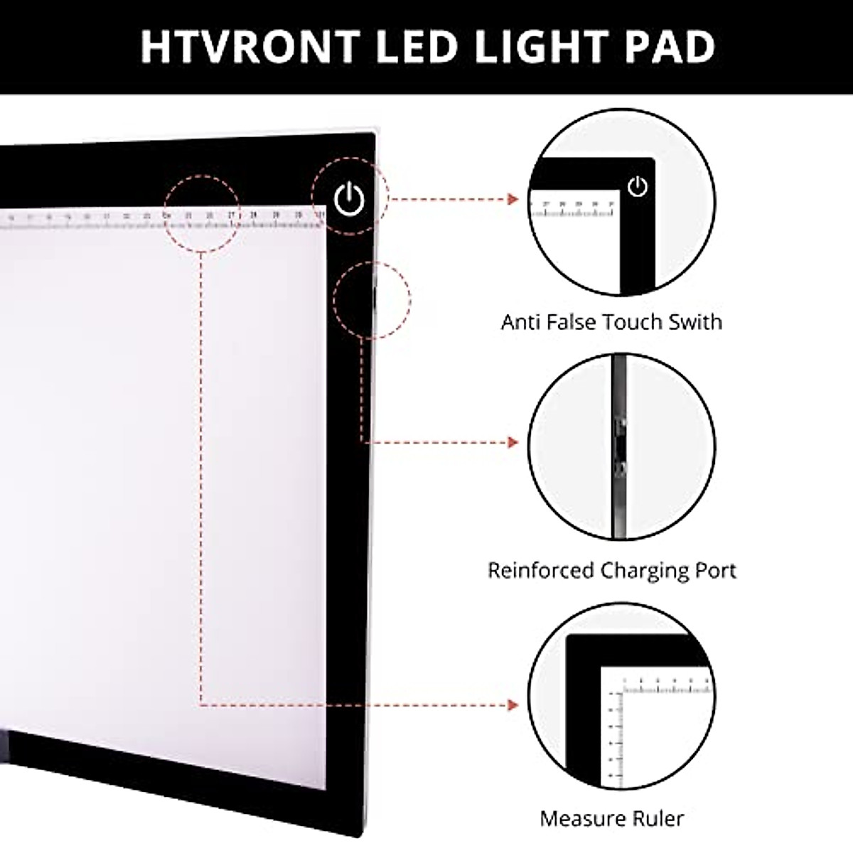 HTVRONT Portable A4 Led Bright Light Pad, Ultra-Thin & Adjustable Luminosity Light Board, USB Powered Black Light Box for Tracing, Weeding Vinyl, Weeding Tool, Diamond Painting, Sketching