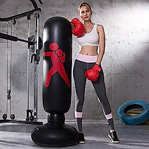 Inflatable Free Standing Punching Bag, Heavy Training Bag, Adults Teenage Fitness Sport Stress Relief Boxing Target (Black)