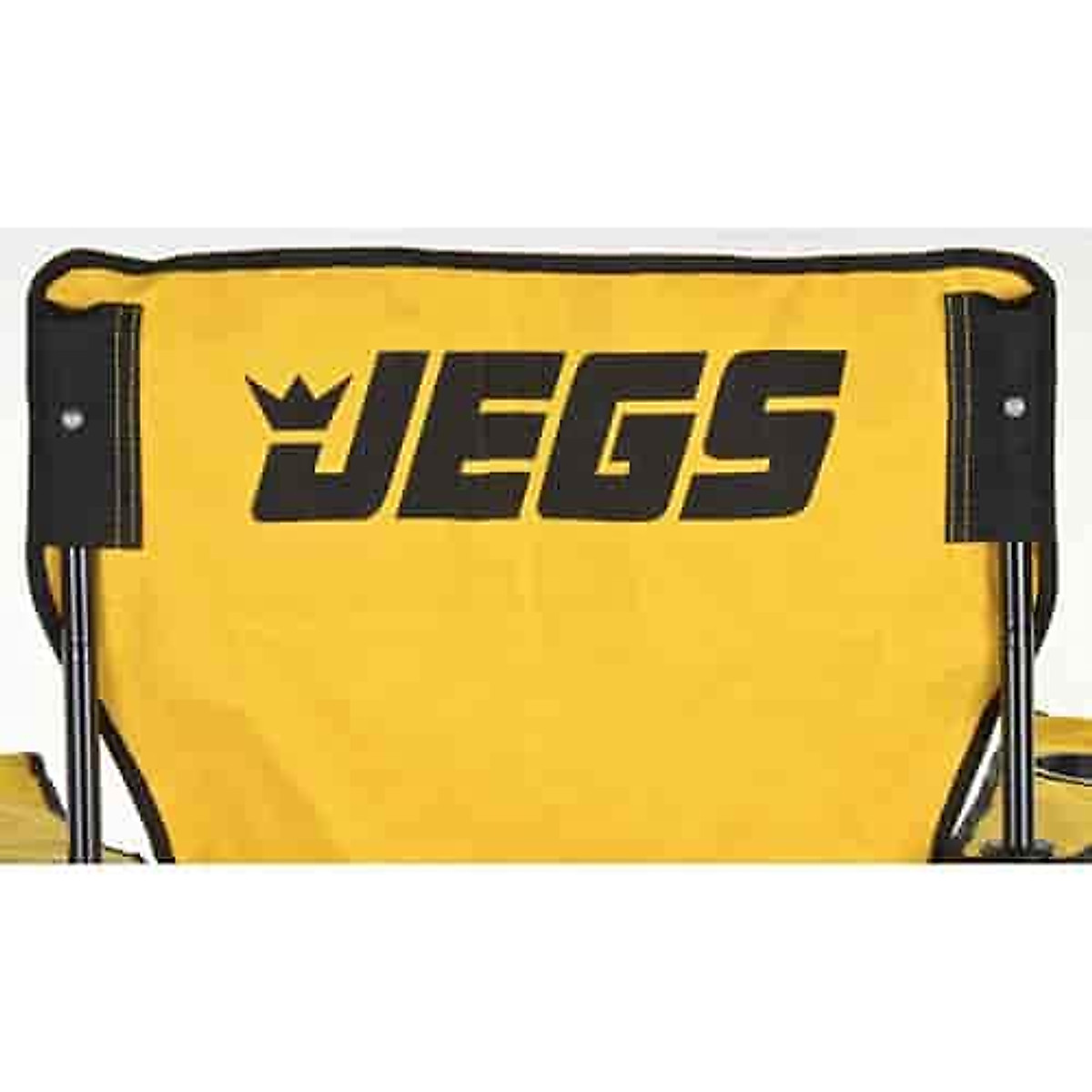 JEGS Folding Chair | Yellow Canvas with Black Logo | Black Powder Coated Frame | Capacity 250 LBS | Total Height 36” | Includes Mesh Cup Holder and Storage Bag with Strap