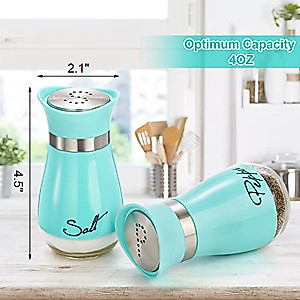 Tebery 4 Ounces Blue Salt and Pepper Shakers Set Stainless Steel & Glass Spice Dispenser Classic, Refillable Design