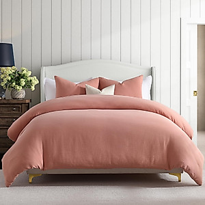 PERHOM Muslin Duvet Cover King, 100% Washed Cotton Duvet Cover Set, Ultra Soft Comforter Cover Linen Like, 3 Pieces Minimalist Gauze Duvet Cover with 2 Pillow Shams, 90"x104", Dusty Red