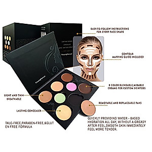 Youngfocus Cosmetics Cream Contour Best 8 Colors and Highlighting Makeup Kit - Contouring Foundation/Concealer Palette - Vegan & Cruelty Free - Step-by-Step Instructions Included