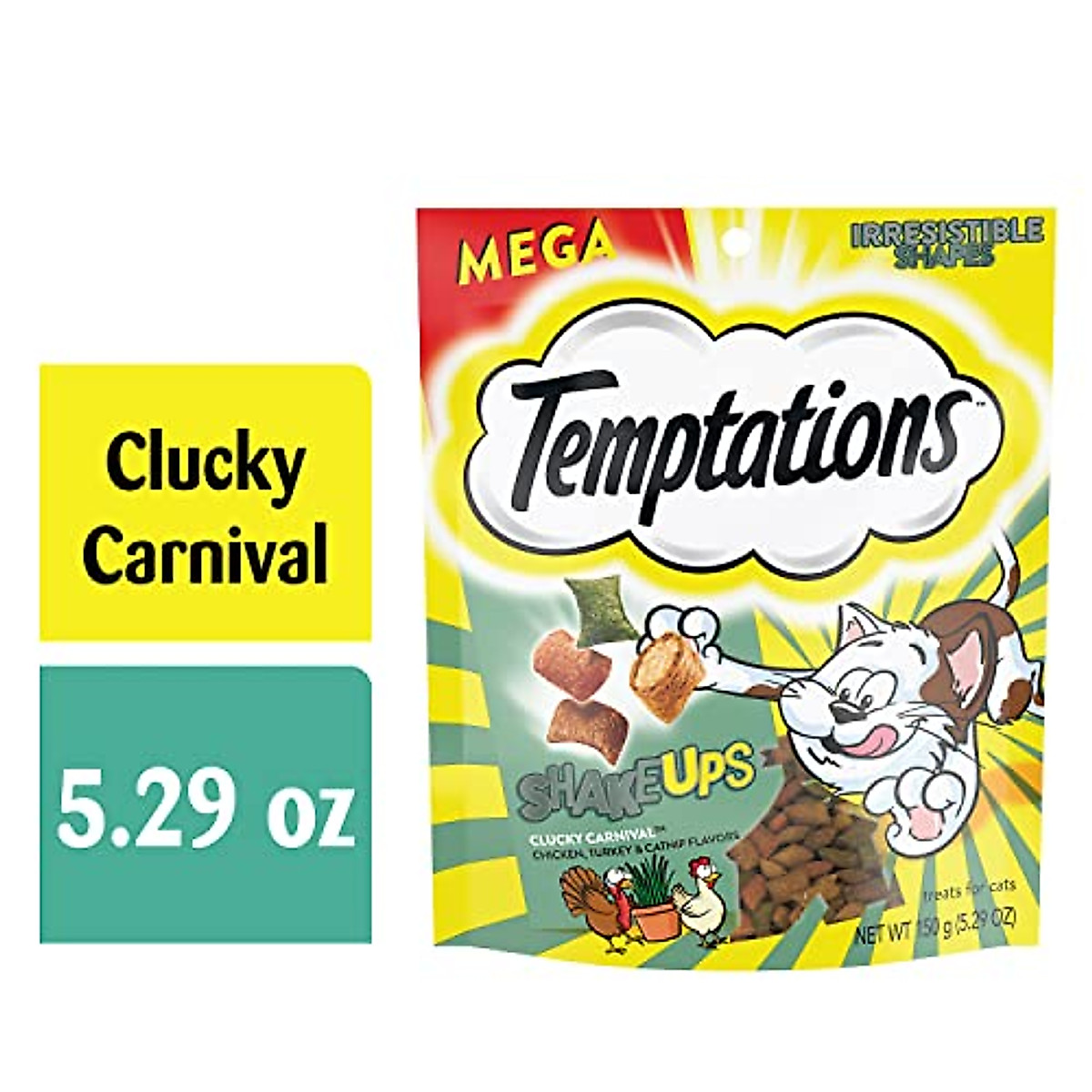 TEMPTATIONS ShakeUps Crunchy and Soft Cat Treats, Clucky Carnival Flavor, 5.29 oz. Pouch
