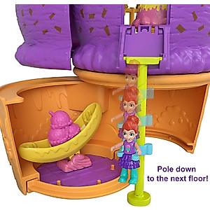 Polly Pocket Dolls and Accessories, Ice Cream Cone-Shaped Playground with 3 Floors and 2 Micro Dolls, Spin ‘n Surprise Compact​​