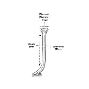Lavari Jewelers 22 Gauge Curved Stud Nose Ring for Women I 0.02 Carat Diamond Nose Ring for Her I 14k White Gold Unisex Stud I 1.7 mm Hypoallergenic Nostril Piercing Jewelry I 22G Body Piercing