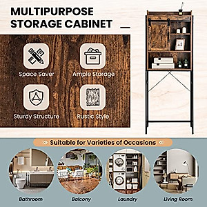 Giantex Over The Toilet Storage Cabinet, 4-Tier Bathroom Organizer w/ 3-Position Adjustable Shelves & Sliding Barn Door, Freestanding Toilet Space Saver Shelf for Bathroom, Laundry (Rustic Brown)