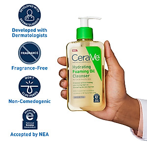 CeraVe Hydrating Foaming Oil Cleanser, Moisturizing Oil Cleanser for Face & Body, Squalane Oil + Hyaluronic Acid + Ceramides, For Dry to Very Dry Skin, Fragrance Free & Residue Free, 19 FL Oz