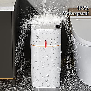 Bathroom Trash Can with Lid,4.7 Gallons Touchless Garbage Can for Bedroom,Automatic Motion Sensor Dogproof Plastic Slim Trash Bin for Office,Living Room, White,with 6 Pack Drawstring Garbage Bags