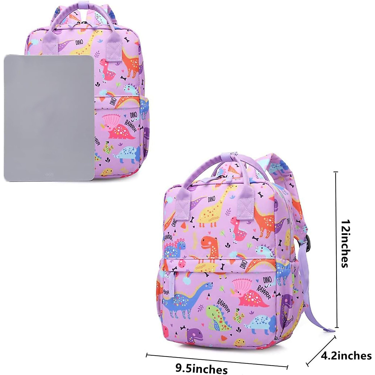 THE Crafts Cute Toddler Preschool Backpack Dinosaur Unicorn School Book Bag for Girls, Boys, Kids, Kindergarten Nursery Travel Bag with Chest Strap(Purple Dinosaur)