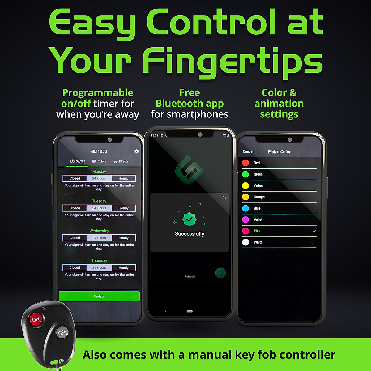 GLI Led Open Sign for Business – Stand Out with 64 Super-Bright Color Combos to Match Your Brand, Programmable App – Neon Flash, or Scroll – 15 x 32 inch