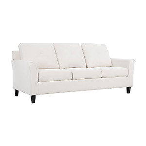 Naomi Home Button Tufted Sofa with Rolled Arms, Tufted Cushions / 3 Seater Sofa Couch for Small Spaces, Living Room, Bedroom, Apartment, Easy Tool-Free Assembly, Microfiber, Cream (P-03778)
