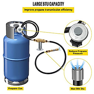 VEVOR Fire Pit Installation Kit, 90K BTU Max Propane Fire Pit Hose Kit, CSA Certified Propane Connection Kit, Gas Mixer Regulator with Adapter Included Air Mixer & Key Valve for Propane Connection