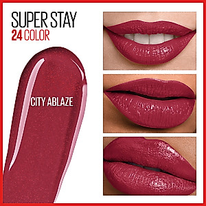 MAYBELLINE Super Stay 24 2-step Long Lasting Liquid Lipstick and Lip Balm, 930 City Ablaze, 1 count
