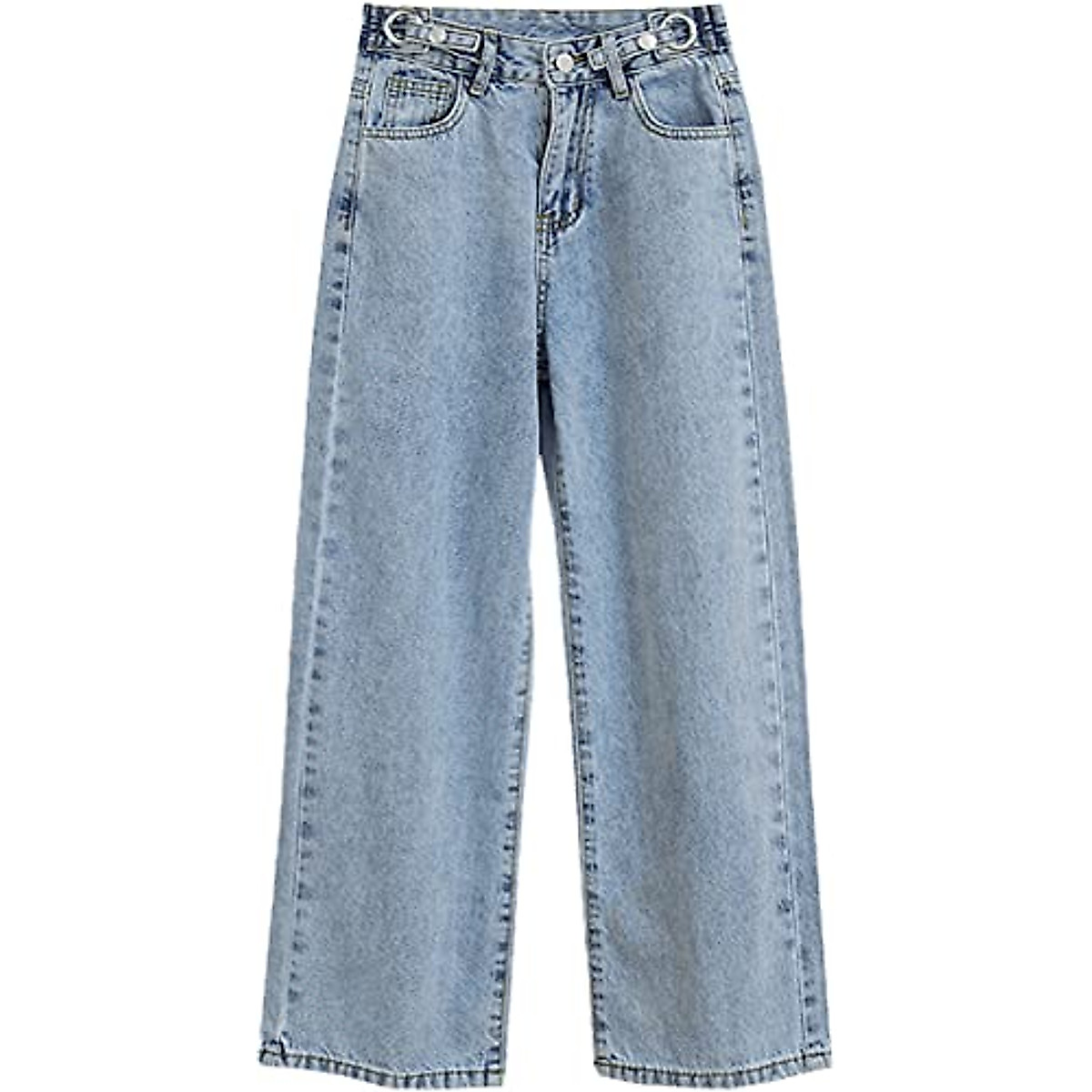 SANGTREE Girls Wide Leg Jeans Elastic Waist Denim Pants Baggy Jeans for Girls, Light Blue, 13-14 Years = Tag 170