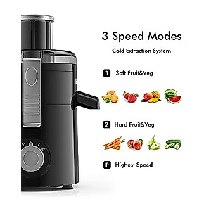 Juicer Machines, SiFENE Compact Centrifugal Juicer Extractor, Juice Maker for Vegetable and Fruit with 3-Speed Setting, BPA Free, Easy to Clean, Black