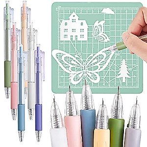 6 Pcs Utility Knife Pen with Self Healing Sewing Mat, Retractable Craft Knife Pen Craft Cutting Tool Paper Pen Cutter Knife Carving Pen Knife Paper Pen for DIY Art Vinyl Drawing Scrapbooking