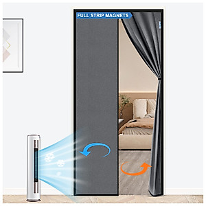 DCUINS Magnetic Fabric Thermal Insulated Door Curtain Fit Door Size 38" x 83", Upgraded Full Strip Magnets Doorway Curtains, Door Insulation Blanket Keep Privacy for Year Round, Dark Grey