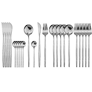 JASHII 24 Pieces Silverware Flatware Cutlery Set, Stainless Steel Tableware Silverware-Service for 6 Dishwasher Safe Full Set Flatware Durable (Silver)